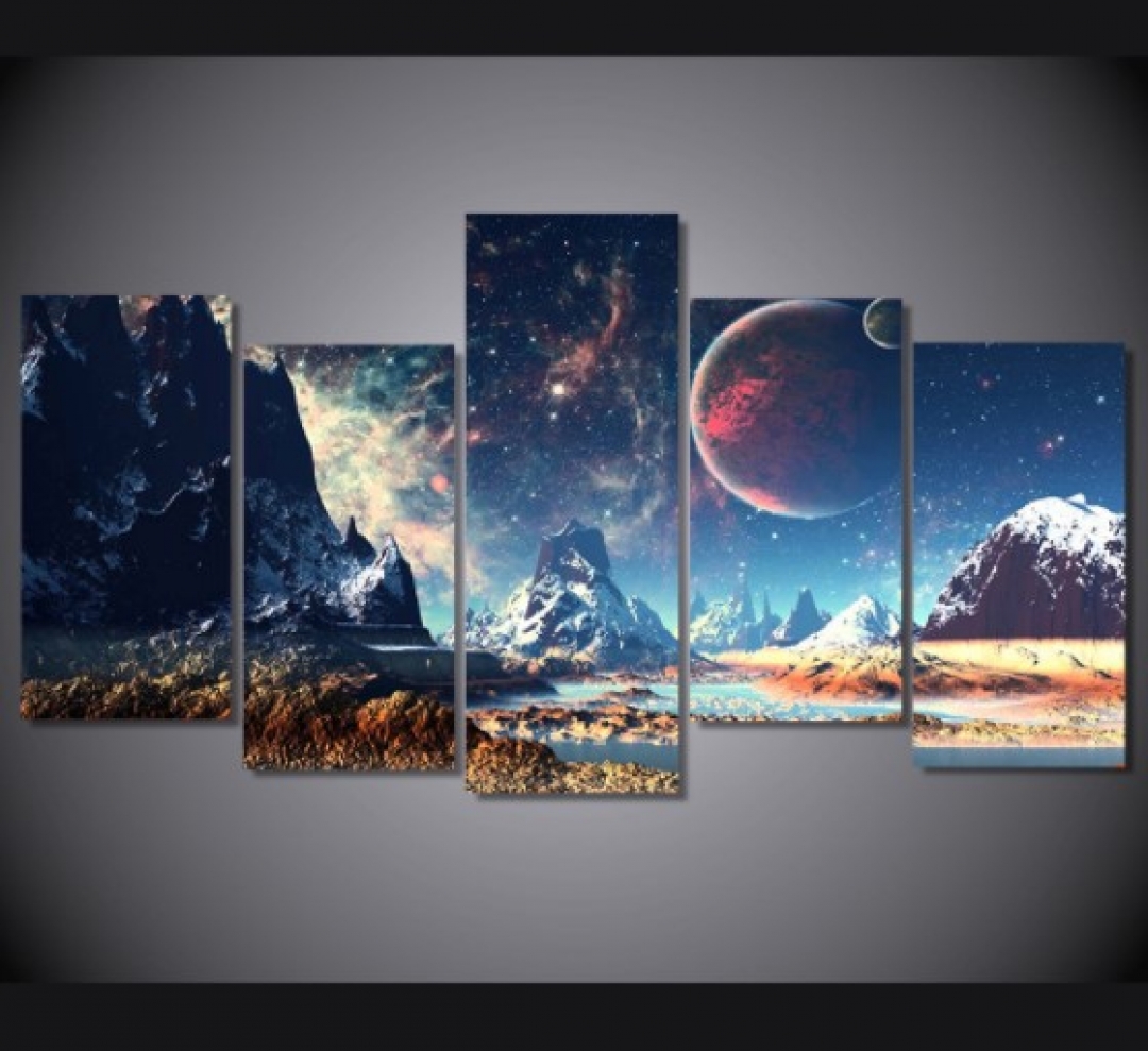 Boy's 5 Panel Space Landscape Canvas Painting - SpaceHomeDecors.com
